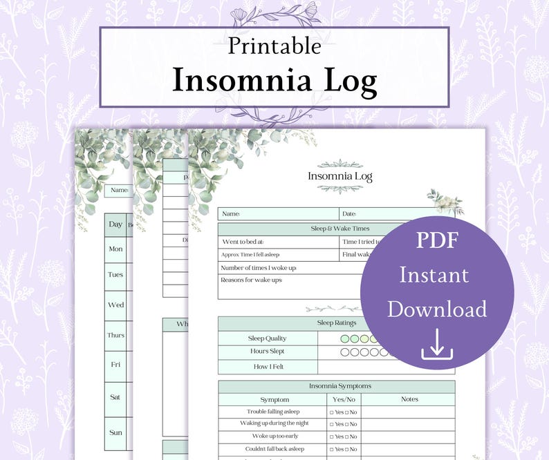 Insomnia Log Printable PDF | Sleep Log Printable | Sleep Disorder Log ...