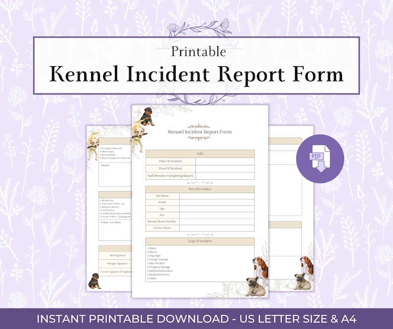 Kennel Incident Report Form Printable PDF, Dog Boarding Incident Sheet ...