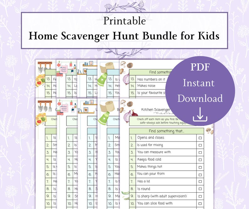 Home Scavenger Hunt Bundle for Kids Printable PDF, Indoor Scavenger ...