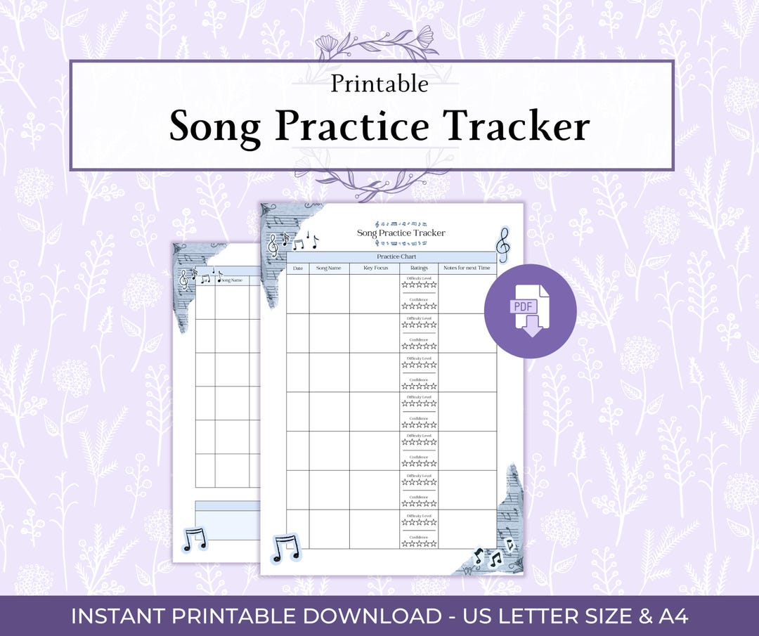 Song Practice Tracker Printable PDF, Singing Progress Chart, Vocal ...