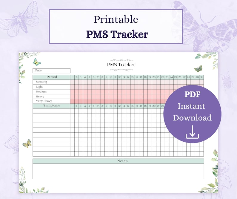PMS Tracker Printable PDF | Period Journal | Symptom Tracker ...