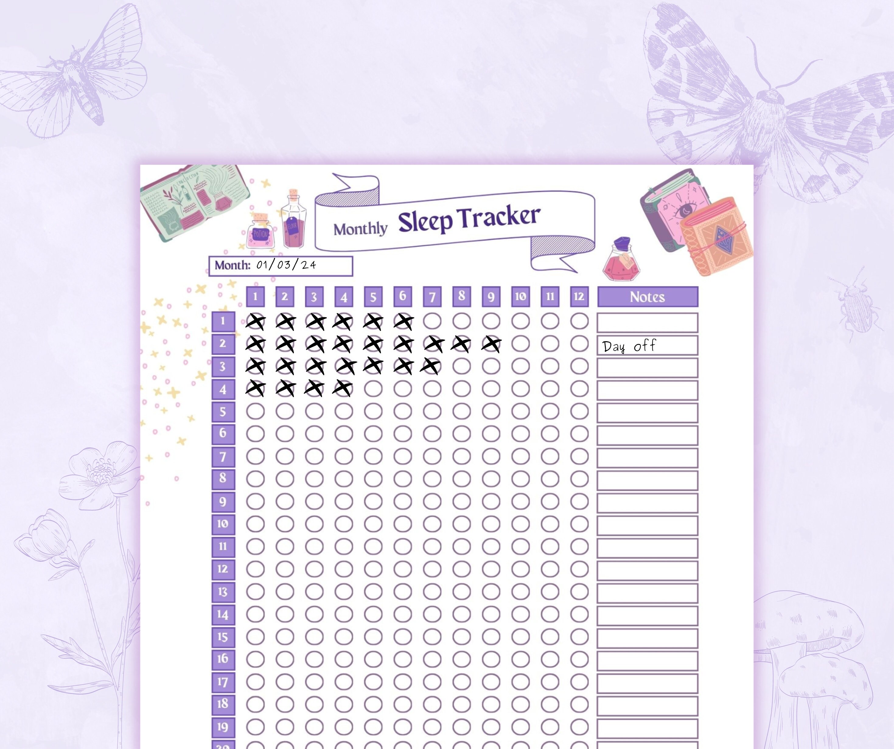 Monthly Sleep Tracker, Witchy Printable PDF, Sleep Hours Tracking ...
