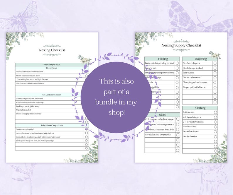 Nesting Checklist Printable PDF | Third Trimester Checklist | Baby Prep Checklist | Home Nesting ...