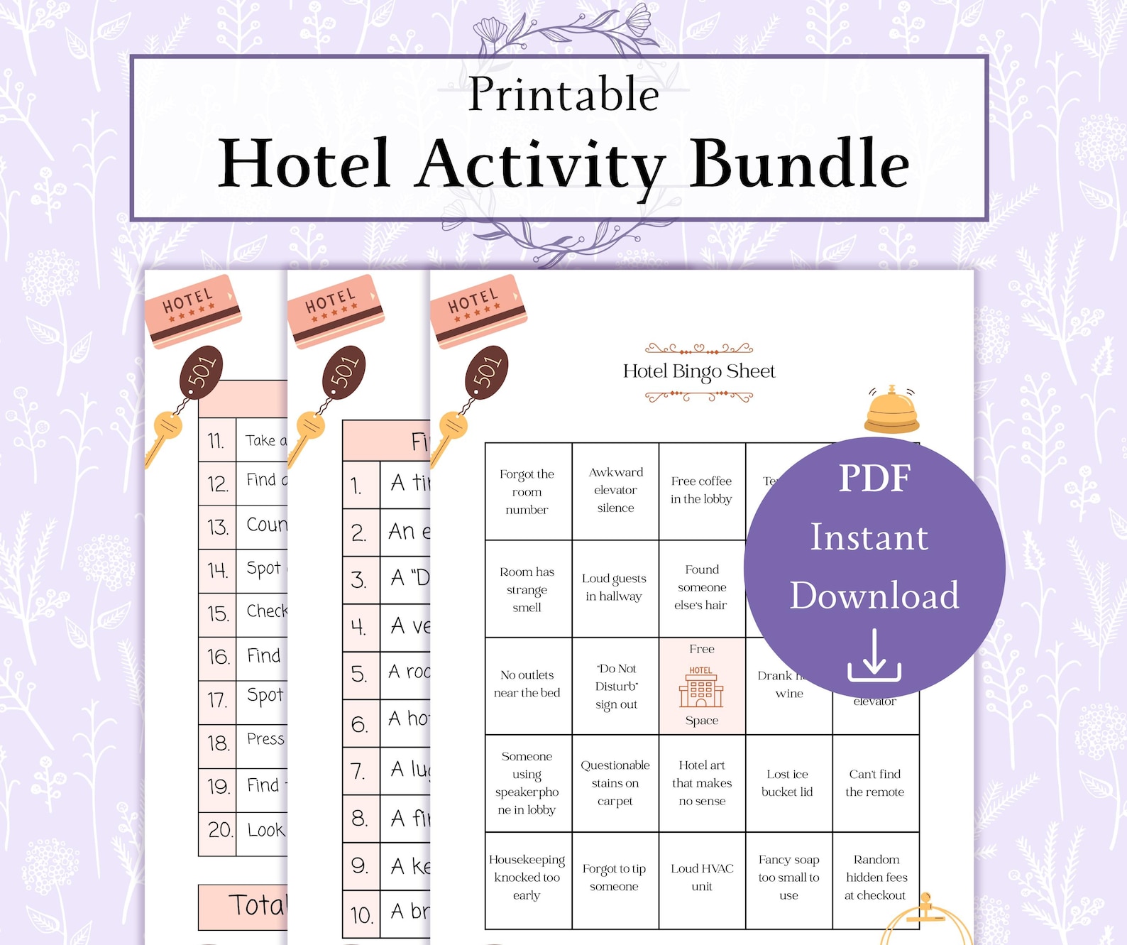 Hotel Activity Bundle Printable PDF | Hotel Scavenger Hunt for Kids ...