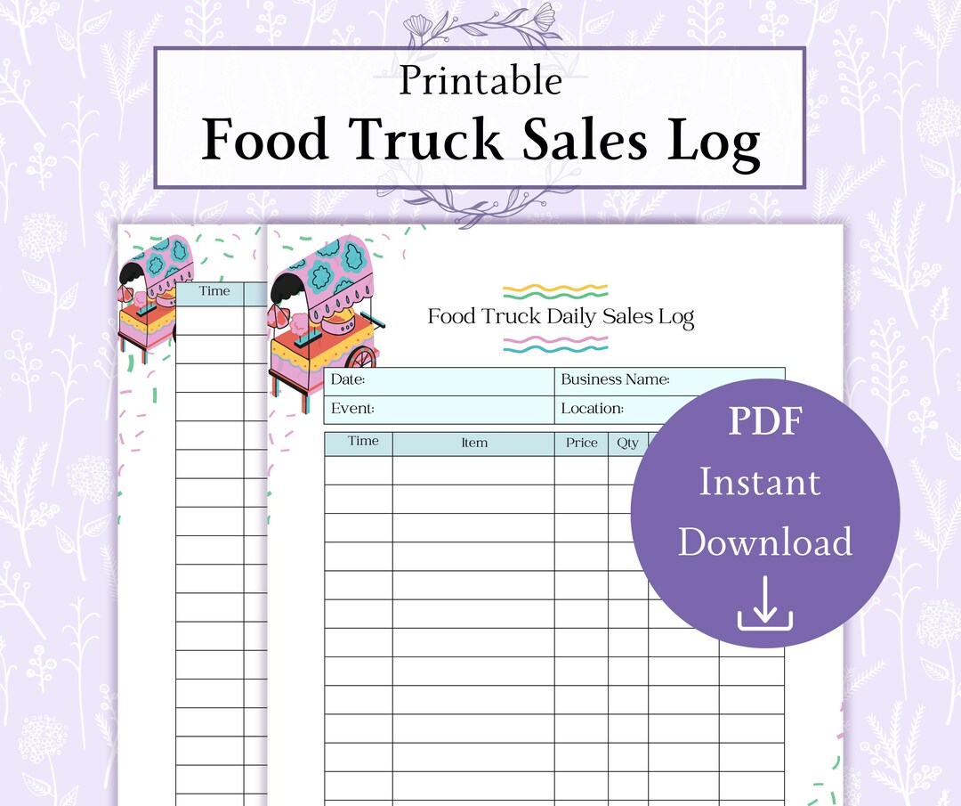 Food Truck Daily Sales Log Printable PDF | Daily Sales Tracker | Vendor ...