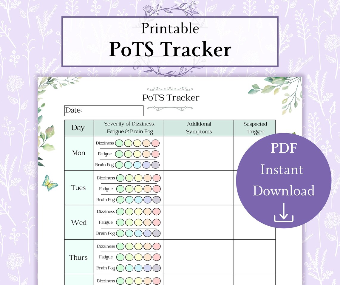 Pots Syndrome Tracker Printable PDF Symptom Journal Medical Tracker ...