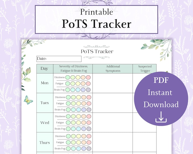 Vertigo Tracker Printable PDF | Symptom Tracker | Vertigo Log | Chronic ...