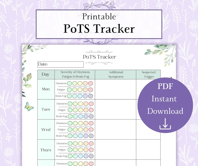 Pots Syndrome Tracker Printable PDF | Symptom Journal | Medical Tracker ...