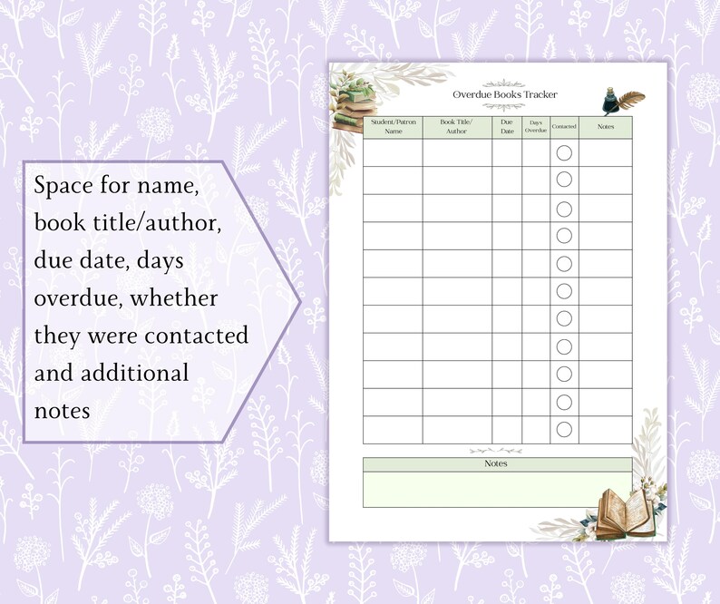 Overdue Books Tracker Printable PDF | Library Overdue Log | Book Return ...