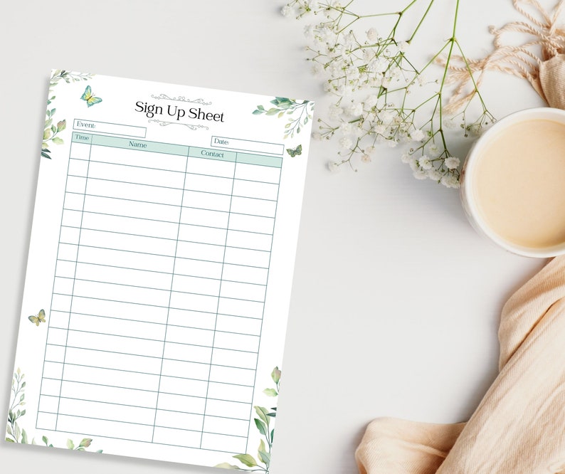Sign up Sheet Printable PDF | Registration Sheet | Visitor Management ...