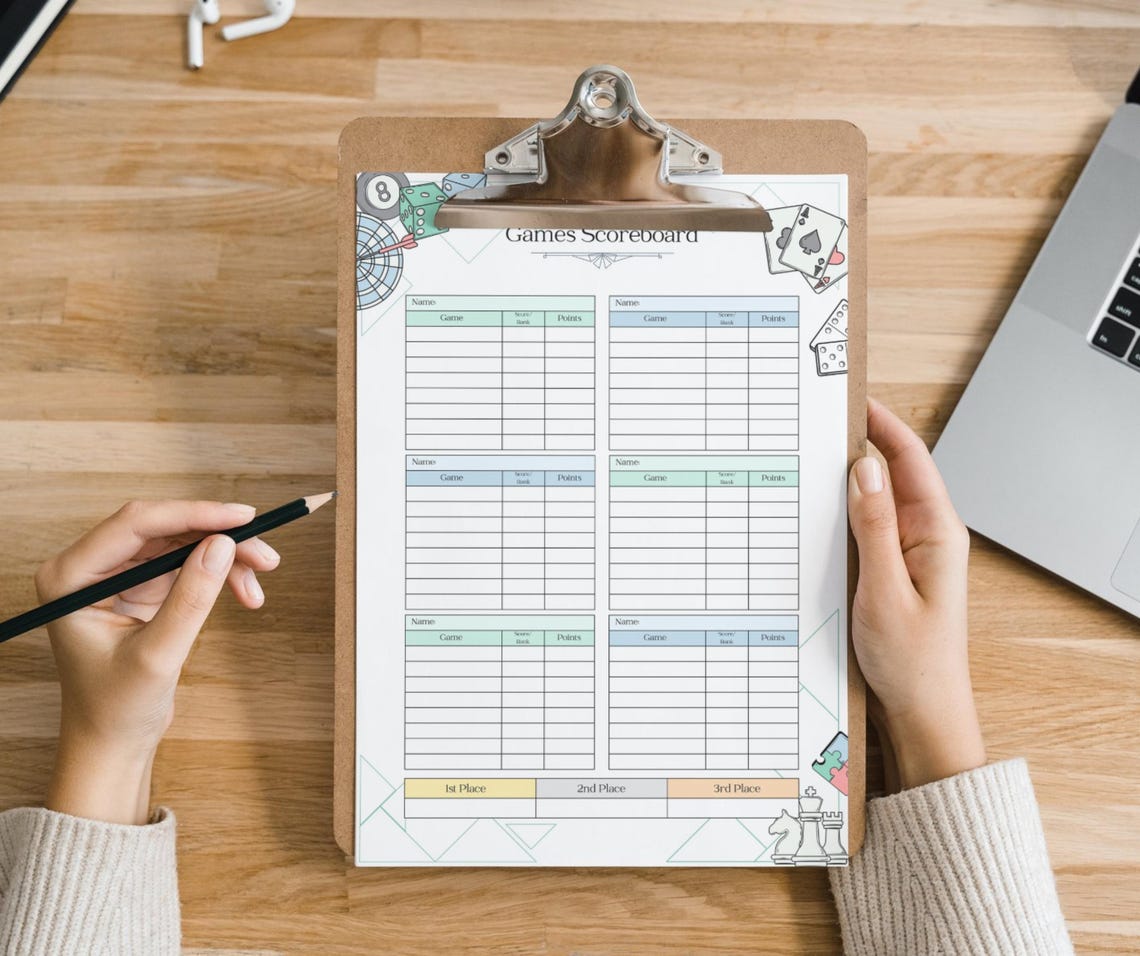 Games Scoreboard Printable PDF | Games Ranking | Board Game Party Sheet ...