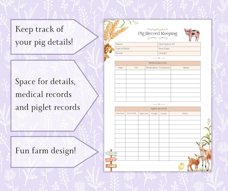 Pig Record Keeping Printable PDF | Pig Chart | Pig Management ...
