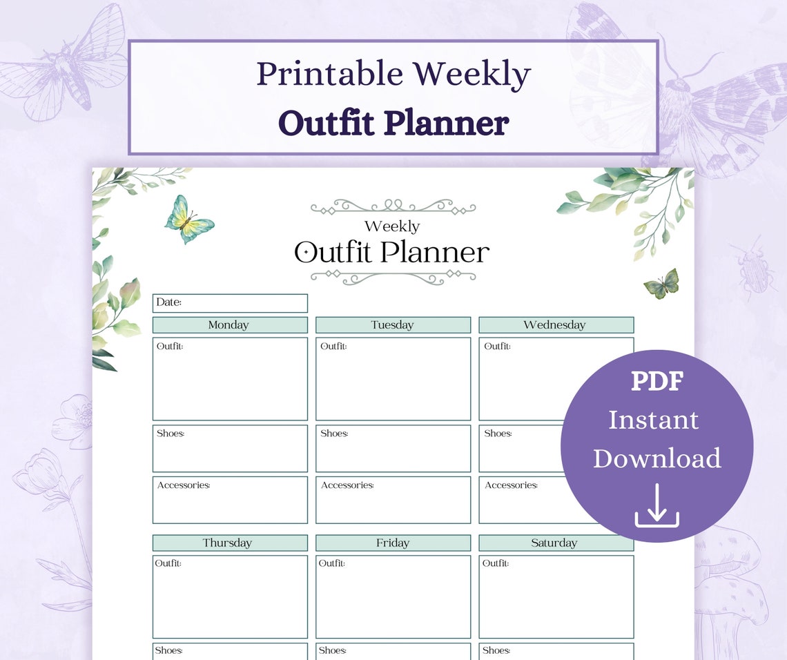Outfit Planner Printable PDF Clothes Organiser Outfit Log Weekly ...