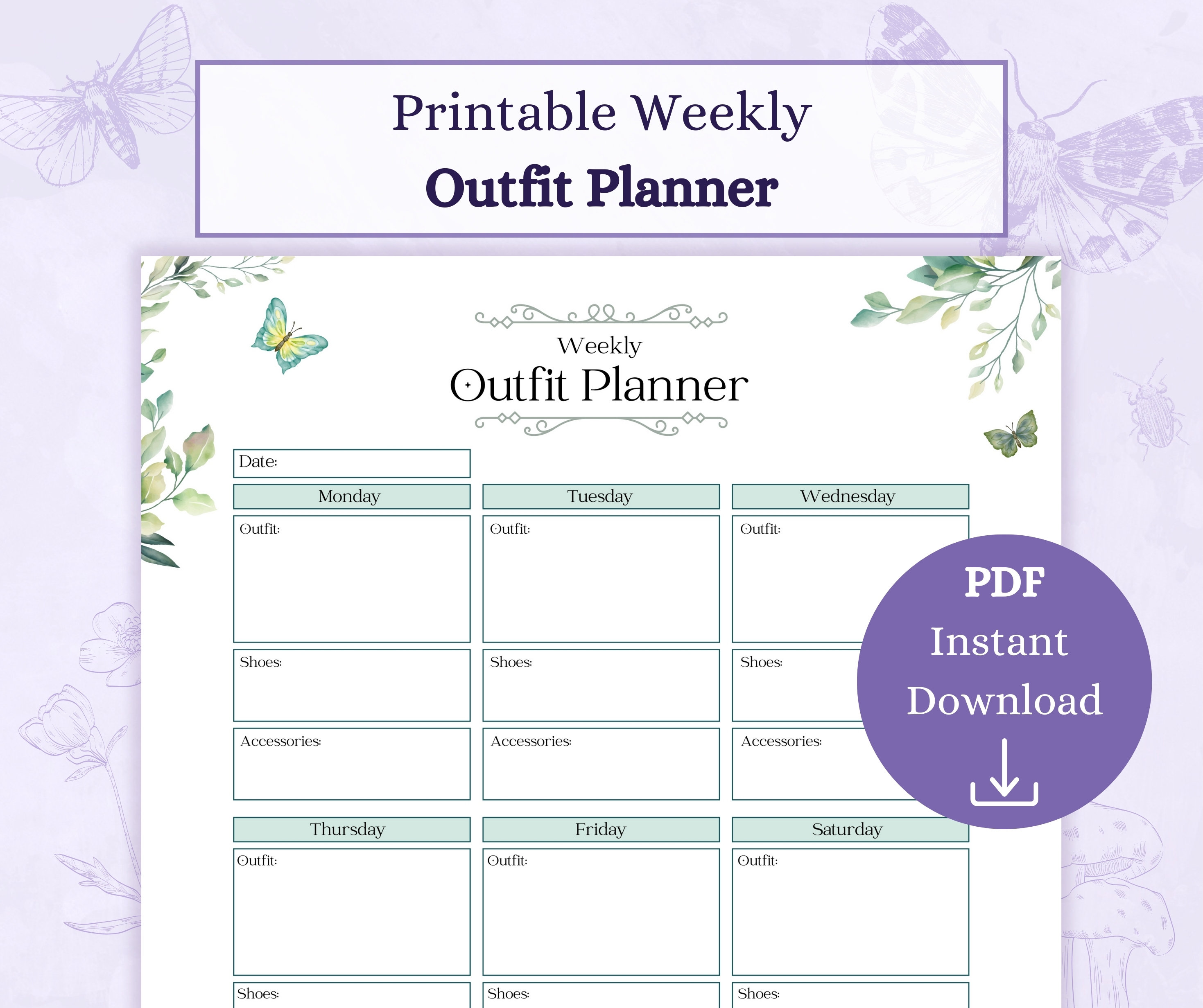 Outfit Planner Printable PDF | Clothes Organiser | Outfit Log | Weekly ...