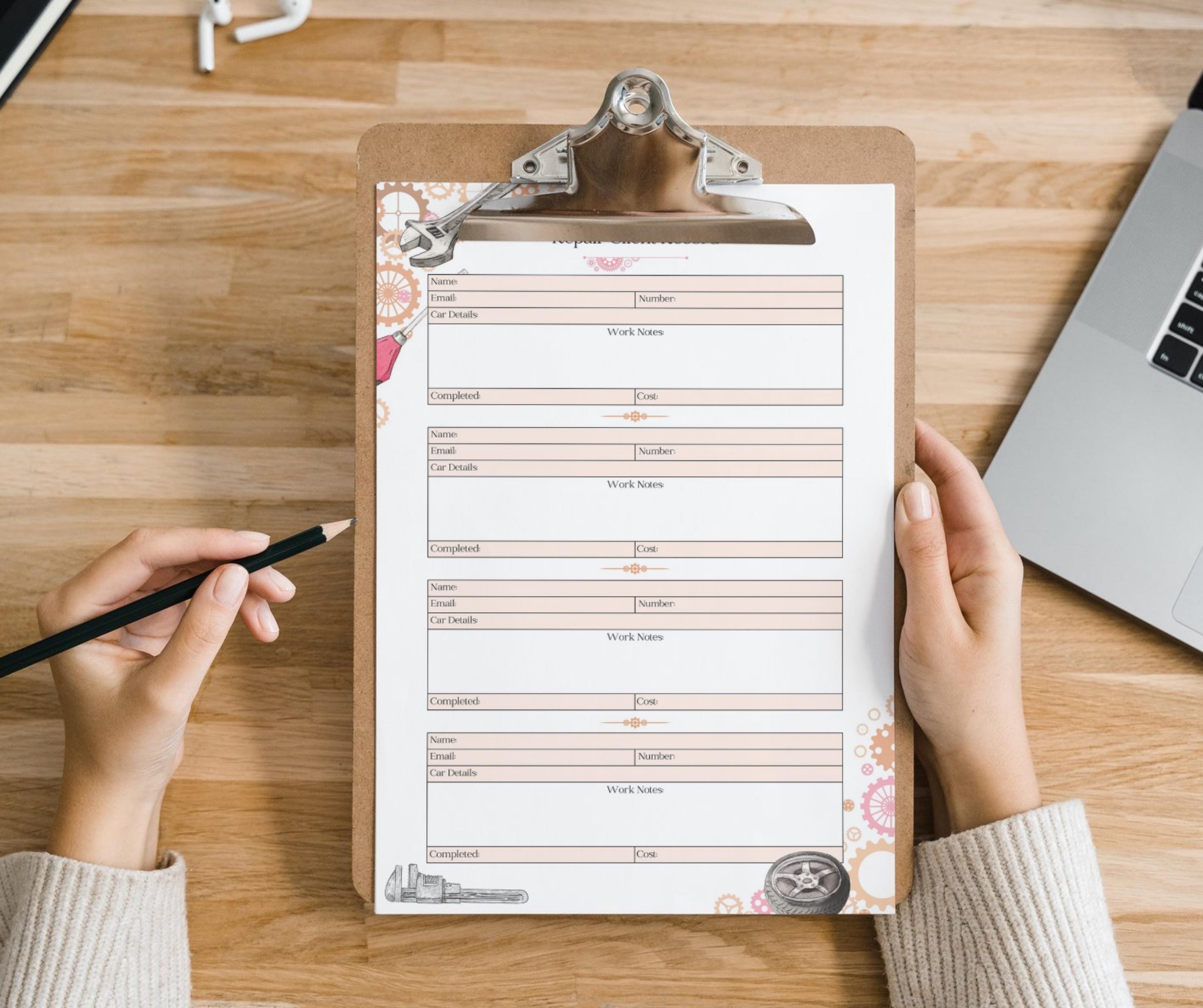 Repair Client Record Printable PDF Car Repair Record Client Log Keeping ...