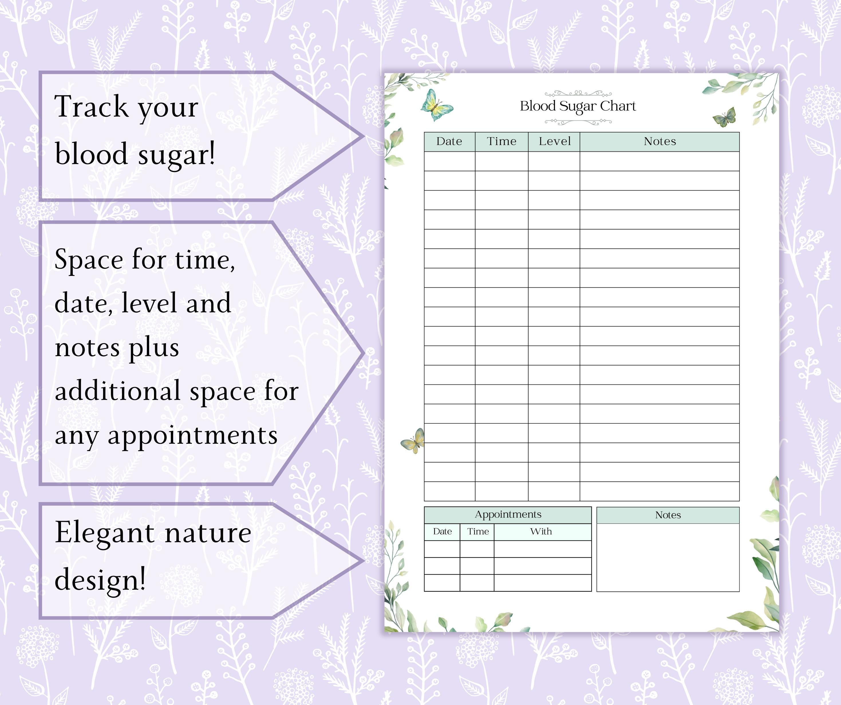 Blood Sugar Chart Printable PDF | Daily Blood Sugar Reading Log ...