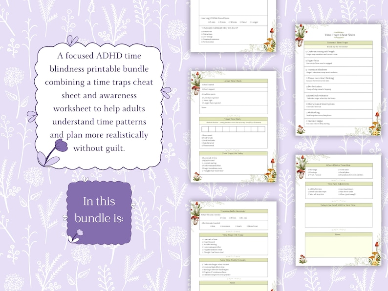 ADHD Time Blindness Bundle Printable PDF, Time Traps Cheat Sheet ...