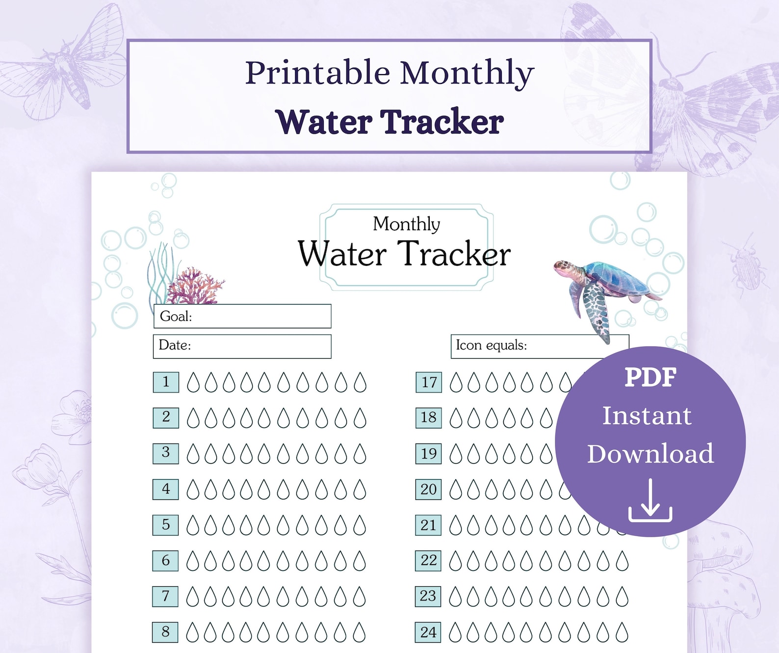 Monthly Water Tracker Printable PDF | Fluid Tracker | Hydration Tracker ...
