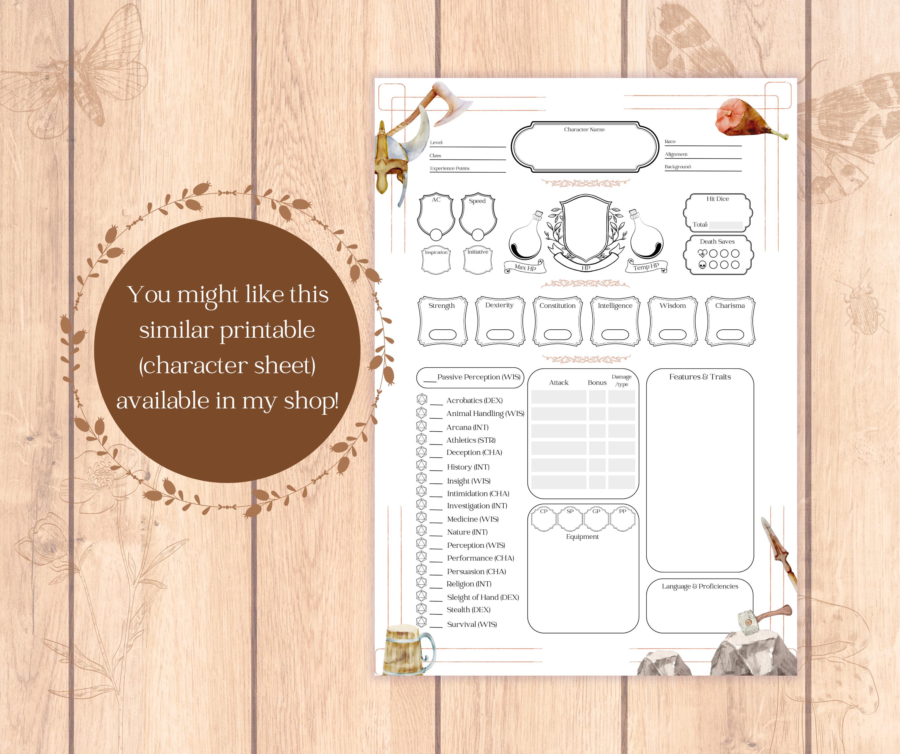 Barbarian Character Backstory Sheet Printable PDF | Dnd Class Barbarian ...