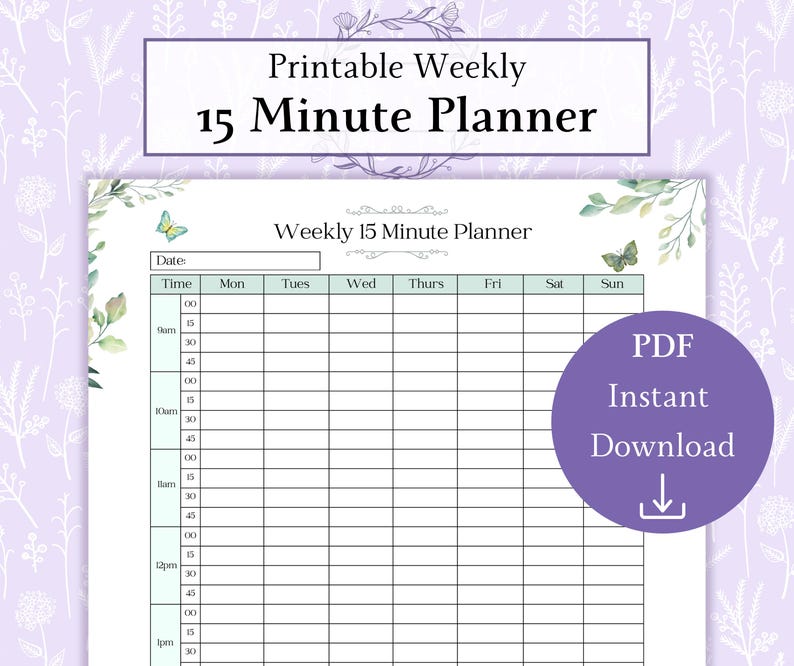 Weekly 15 Minute Planner Printable PDF | 15 Minutes Planner Block ...