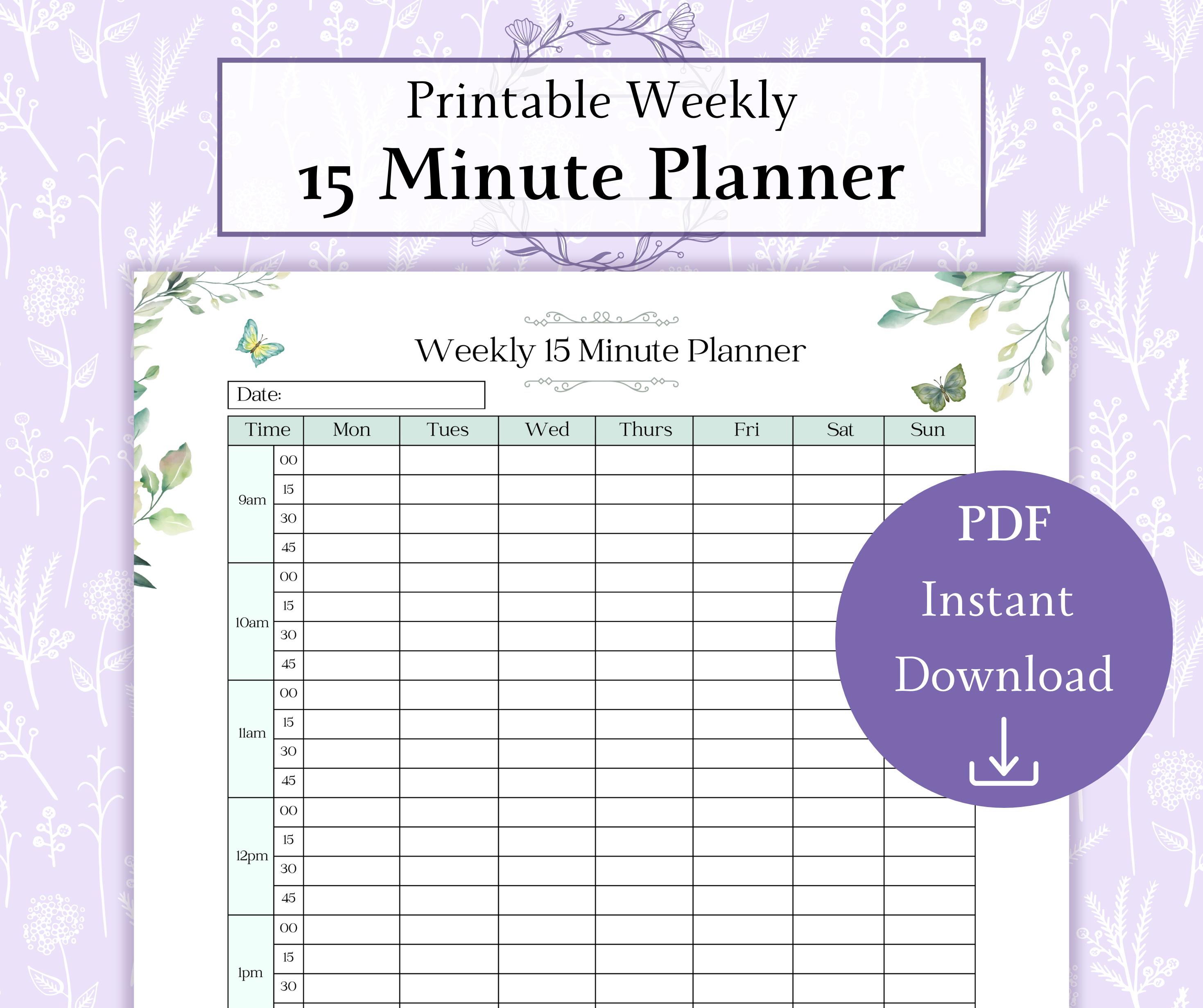 Weekly 15 Minute Planner Printable PDF | 15 Minutes Planner Block ...