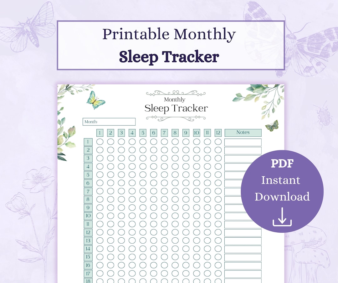 Sleep Tracker Printable PDF Monthly Sleep Diary Sleep Schedule Night ...