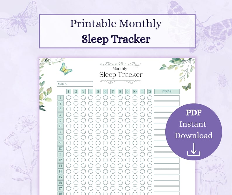 Sleep Tracker Printable PDF Monthly Sleep Diary Sleep Schedule Night ...