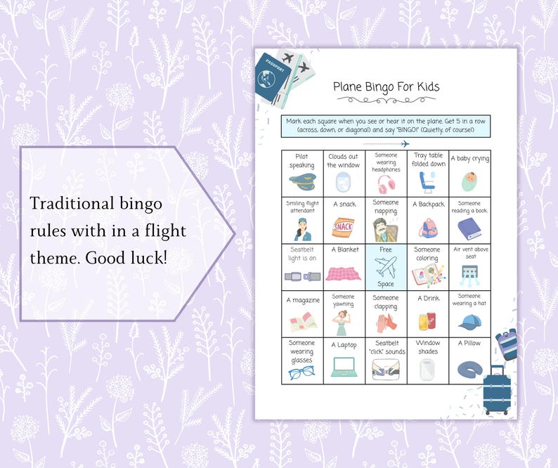 Kids Flight Bingo Printable PDF | Airplane Bingo Kids | Travel Bingo ...