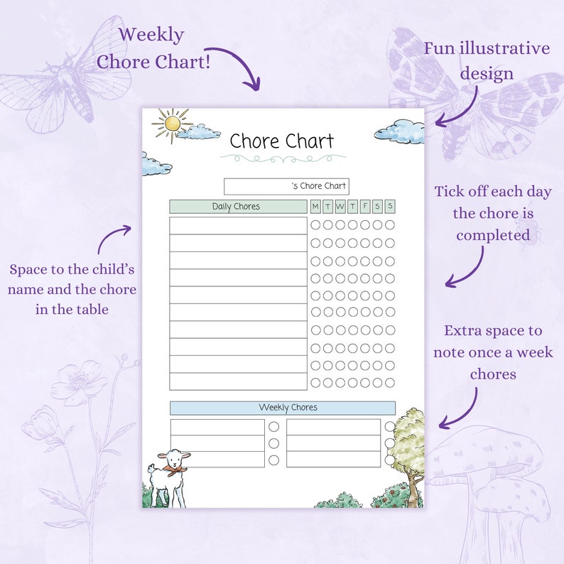Chore Chart for Kids Printable PDF | Kids Chore Chart | Chore Schedule ...