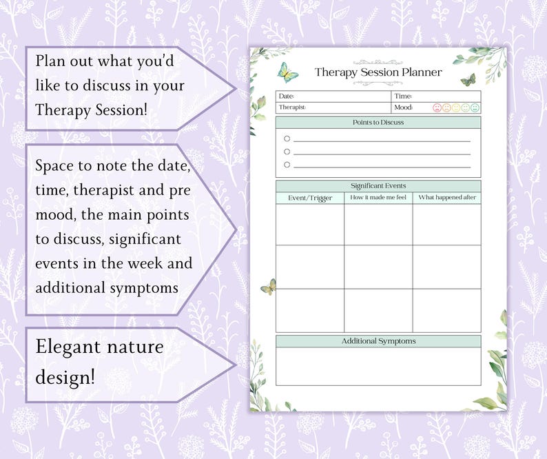 Therapy Session Planner Printable PDF | Pre Therapy Notes | Therapy ...