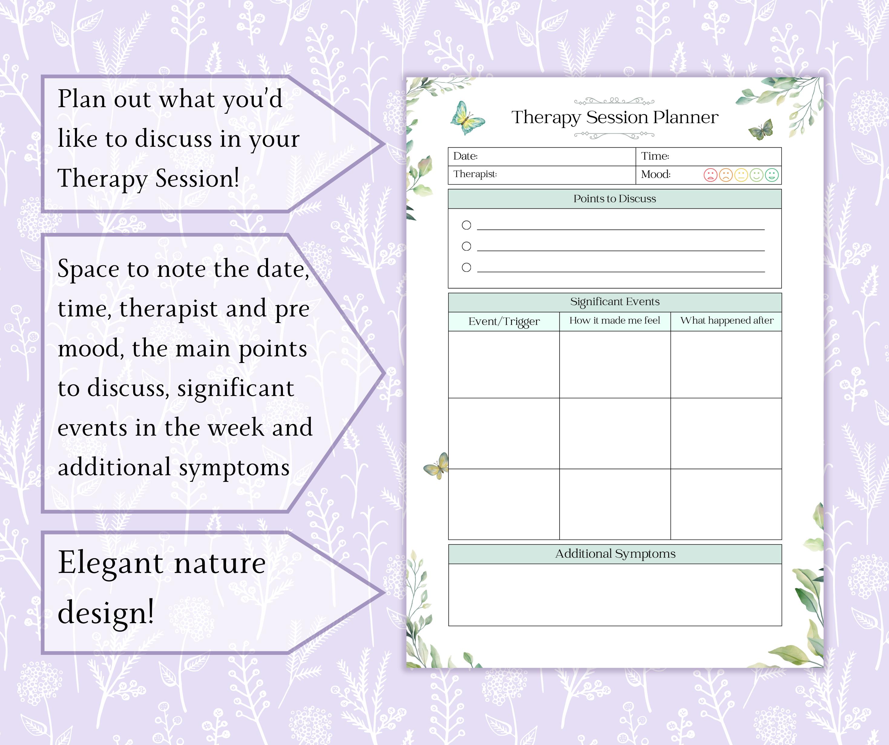 Therapy Session Planner Printable PDF | Pre Therapy Notes | Therapy ...