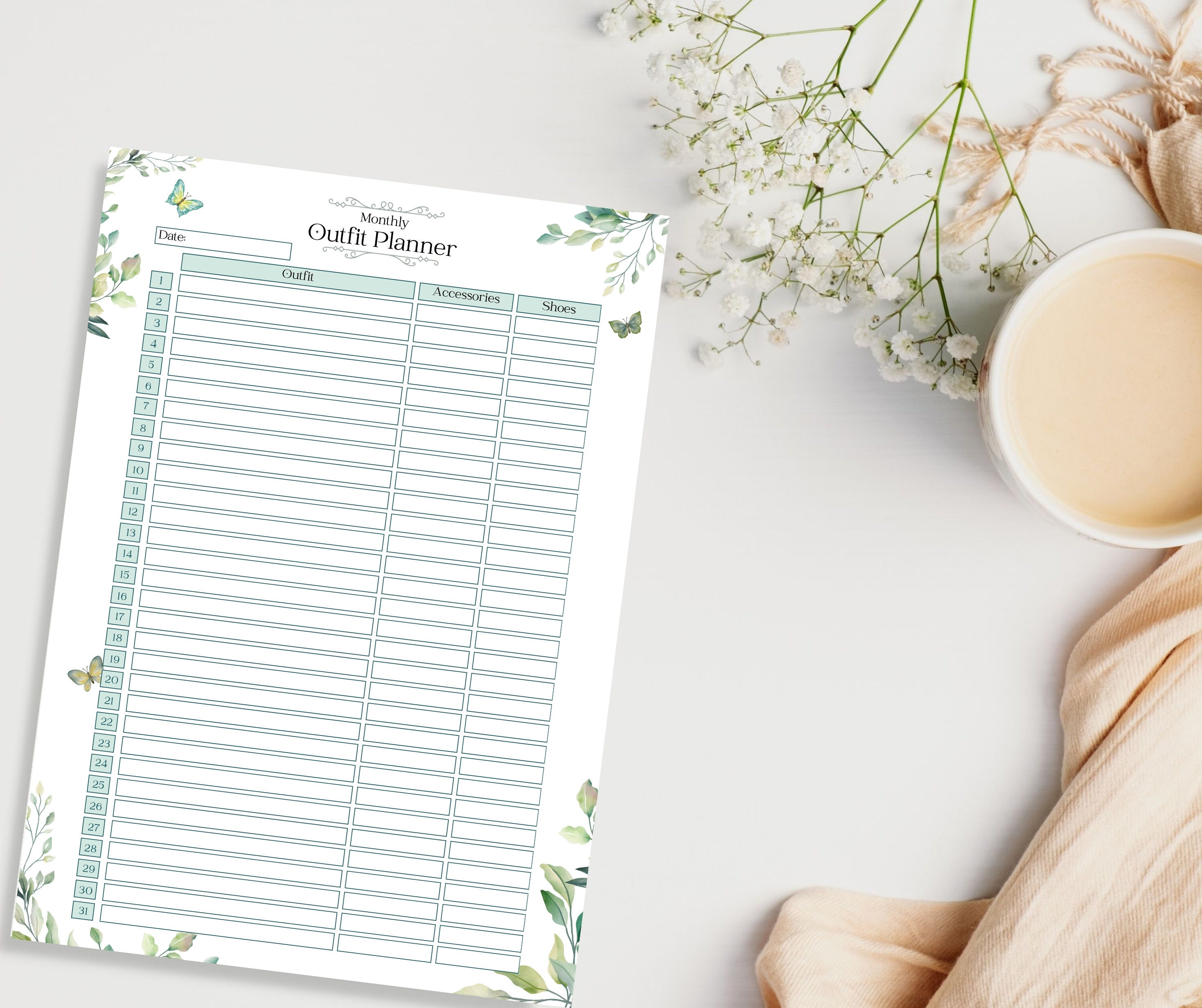 Monthly Outfit Planner Printable PDF | Fashion Log | Clothes Planner ...