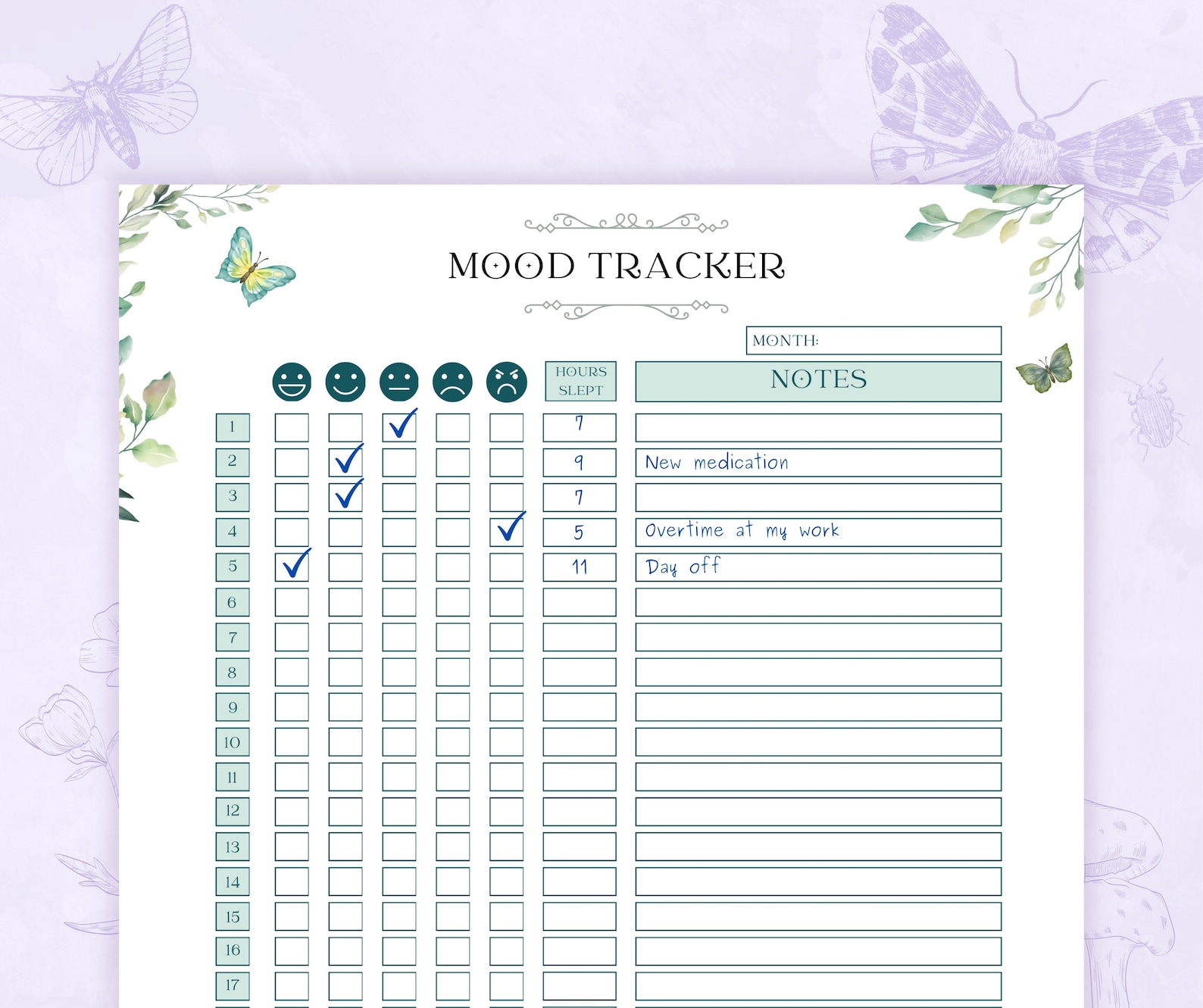 Monthly Mood Chart Printable PDF | Mood Tracker | Feelings Tracker ...