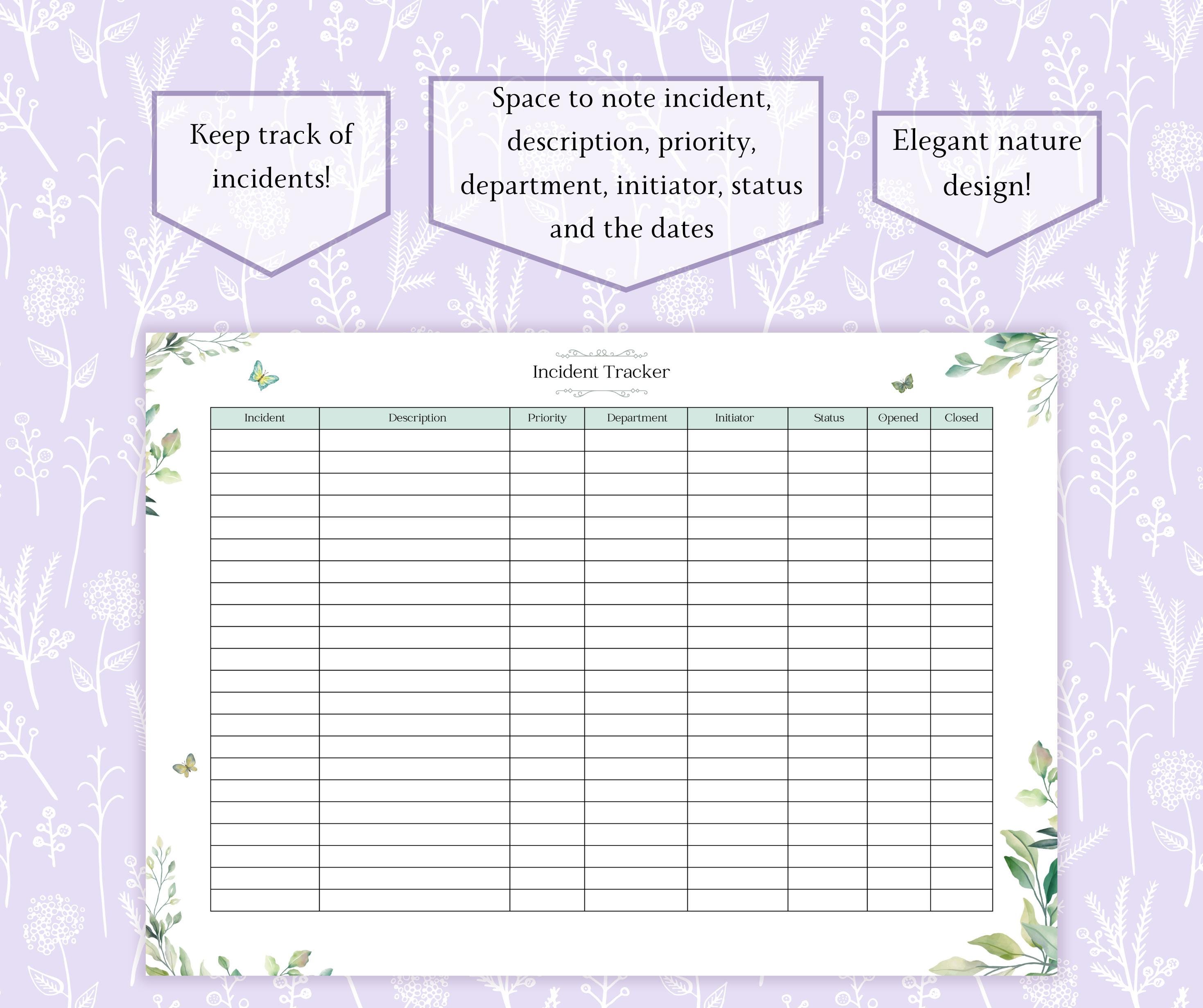 Incident Tracker Printable PDF | Incident Management | Incident Log ...