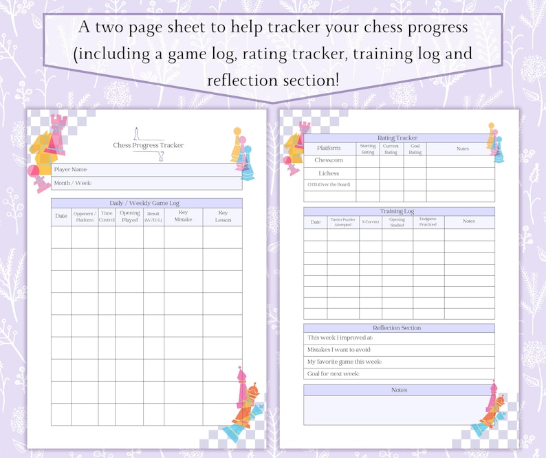 Chess Progress Tracker Printable PDF, Chess Training Log, Chess ...