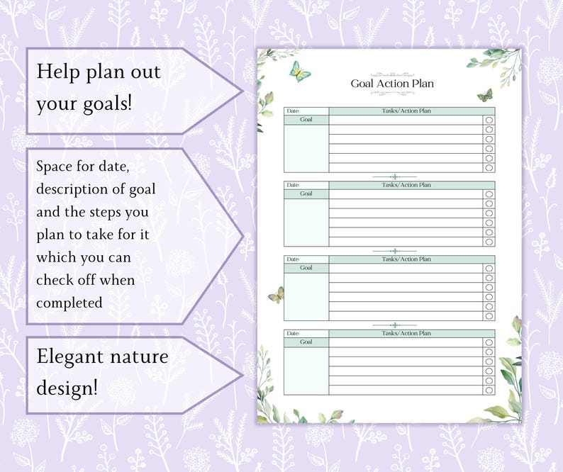 Goal Action Plan Printable PDF | Task Tracker | Long Term Goals ...