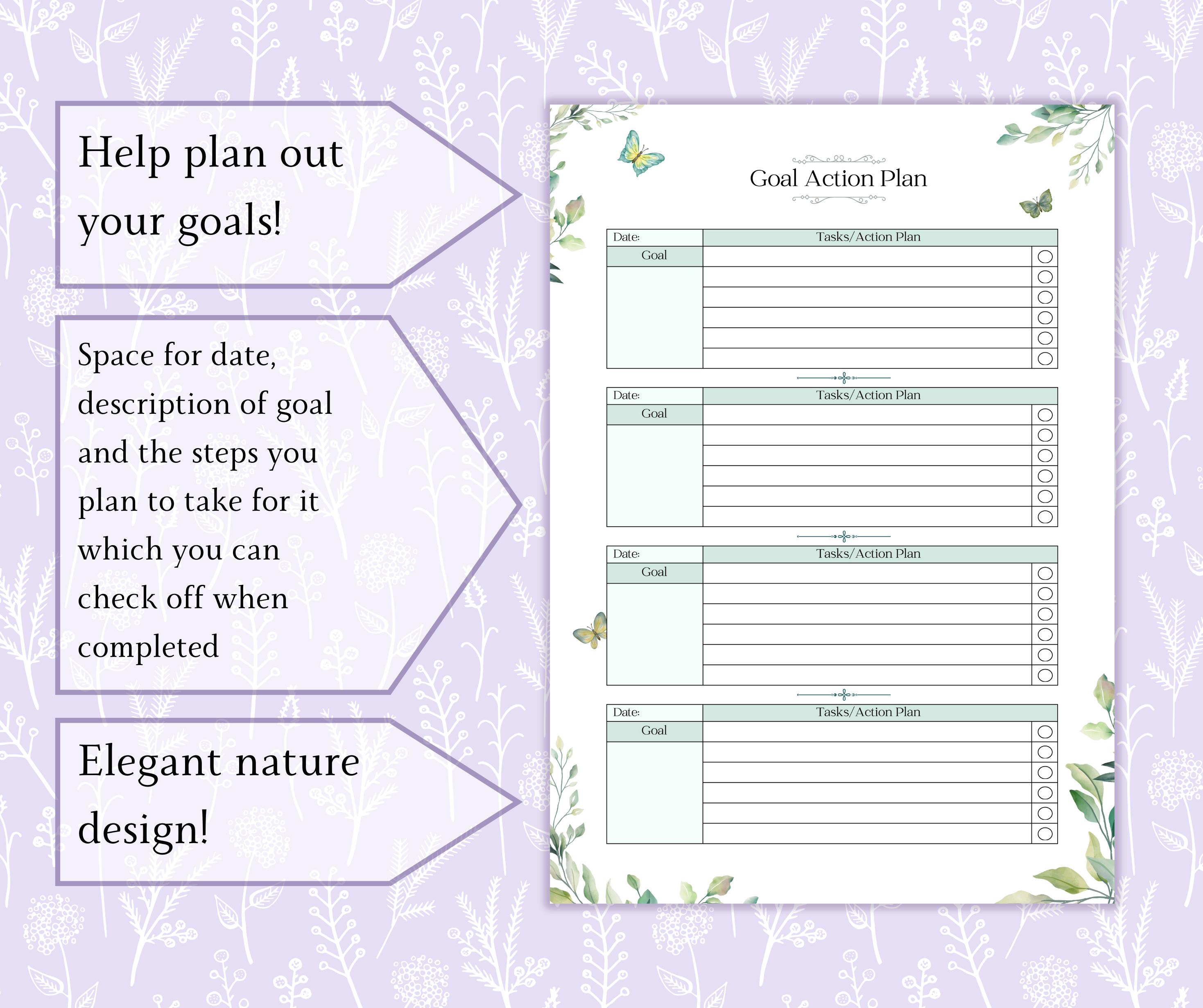 Goal Action Plan Printable PDF | Task Tracker | Long Term Goals ...