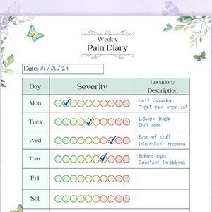 Pain Diary Printable PDF | Weekly Pain Log | Pain Tracker | Symptom ...