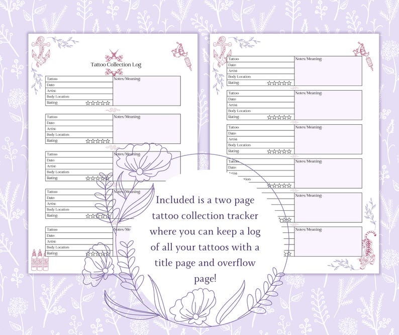 Tattoo Collection Log Printable PDF, Tattoo Tracker Journal, Tattoo ...