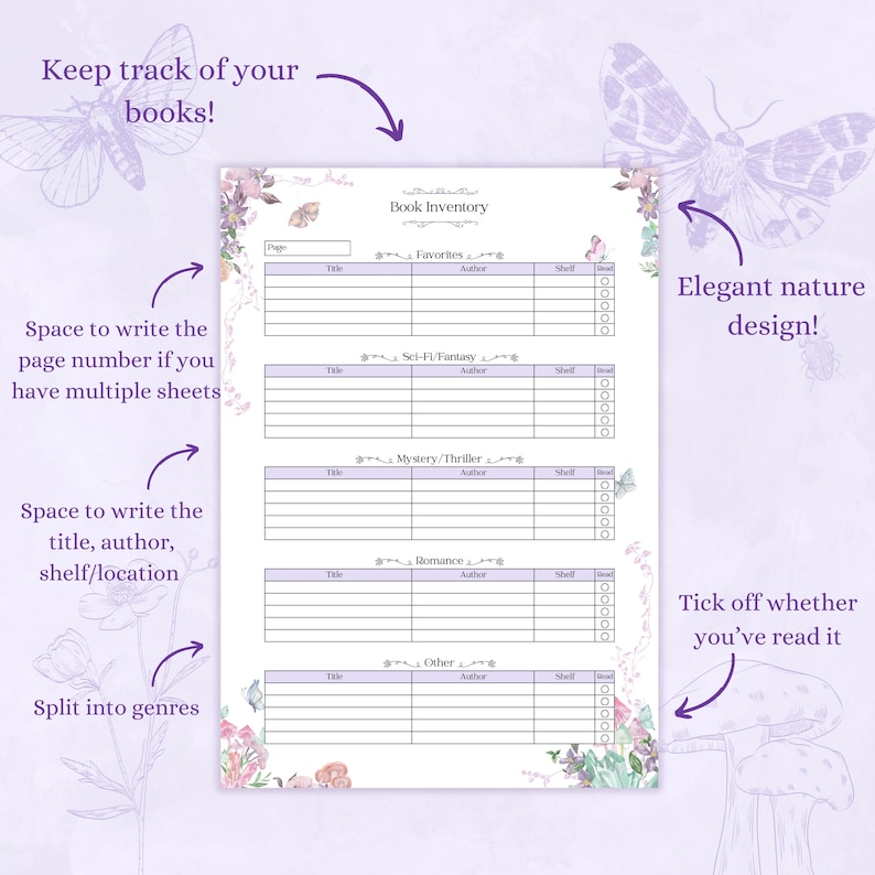 Book Inventory Printable PDF | Book Genres Inventory Tracker | Reading ...