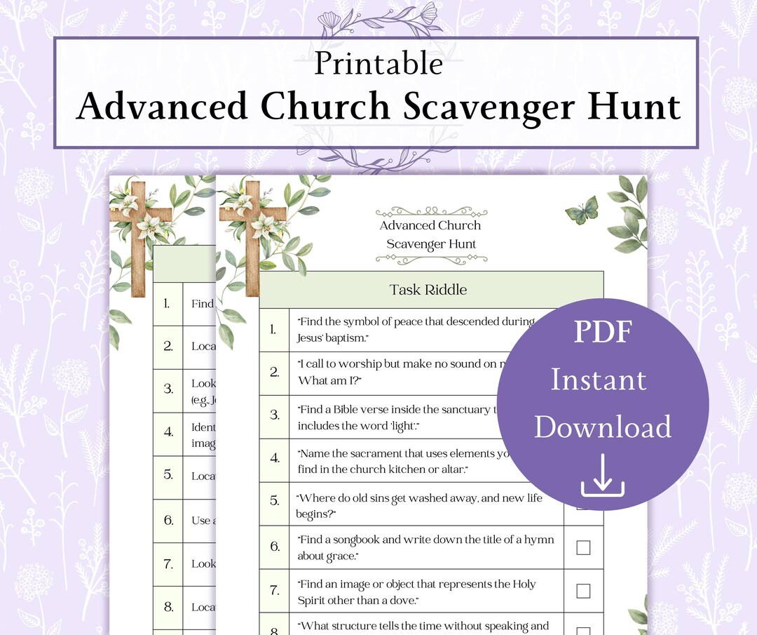 Difficult Church Scavenger Hunt Printable PDF | Bible Scavenger Hunt ...
