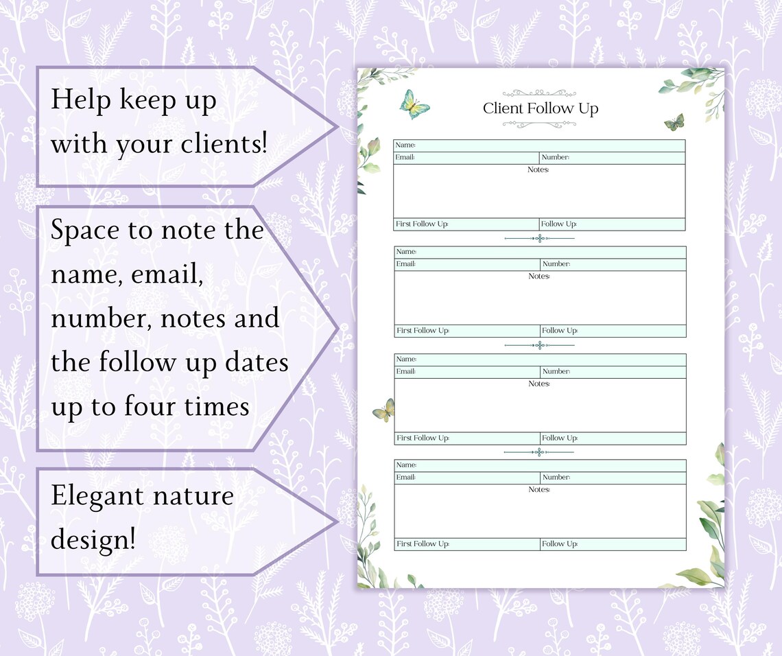 Client Follow up Tracker Printable PDF | Client Profile Communication ...