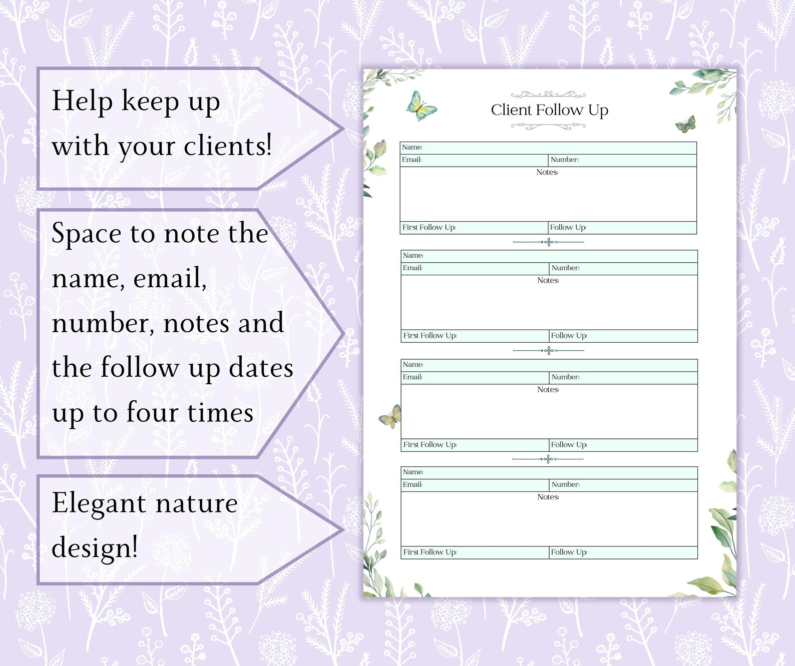 Client Follow up Tracker Printable PDF | Client Profile Communication ...