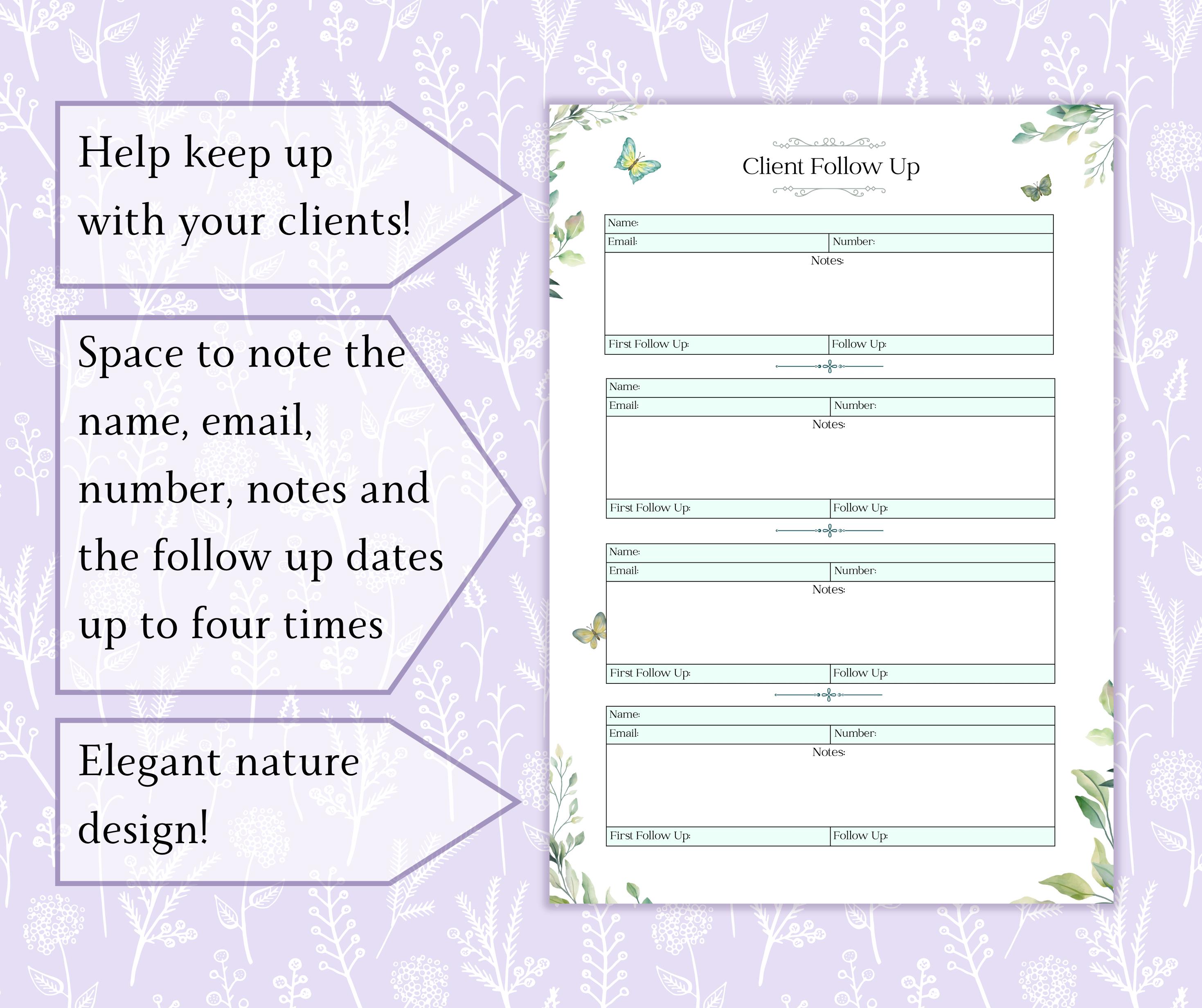 Client Follow up Tracker Printable PDF | Client Profile Communication ...