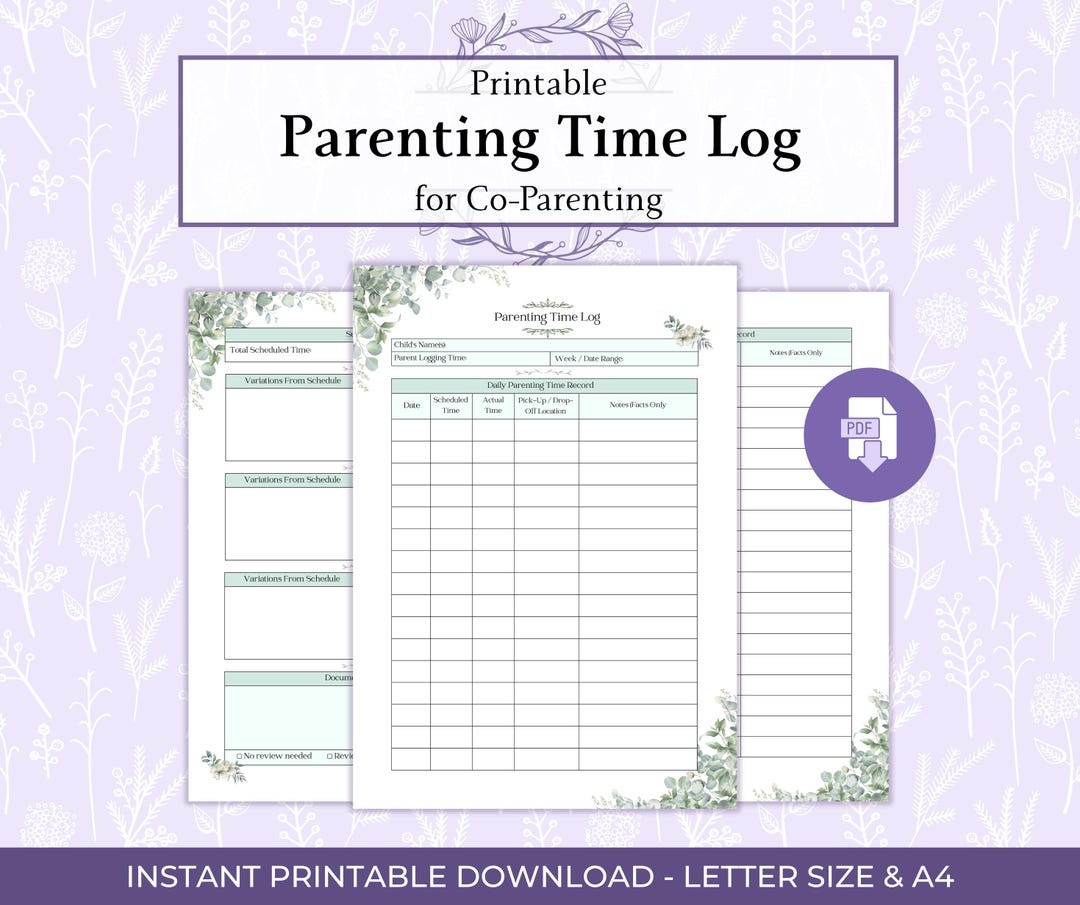 Parenting Time Log Printable PDF, Custody Time Tracking Sheet, Court ...
