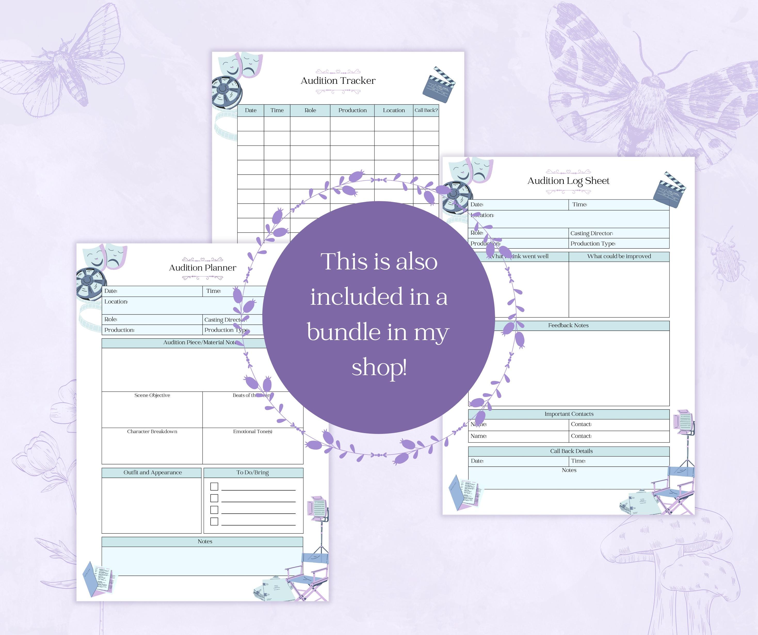 Audition Planner Printable PDF | Actor Planner | Audition Theatre Show ...