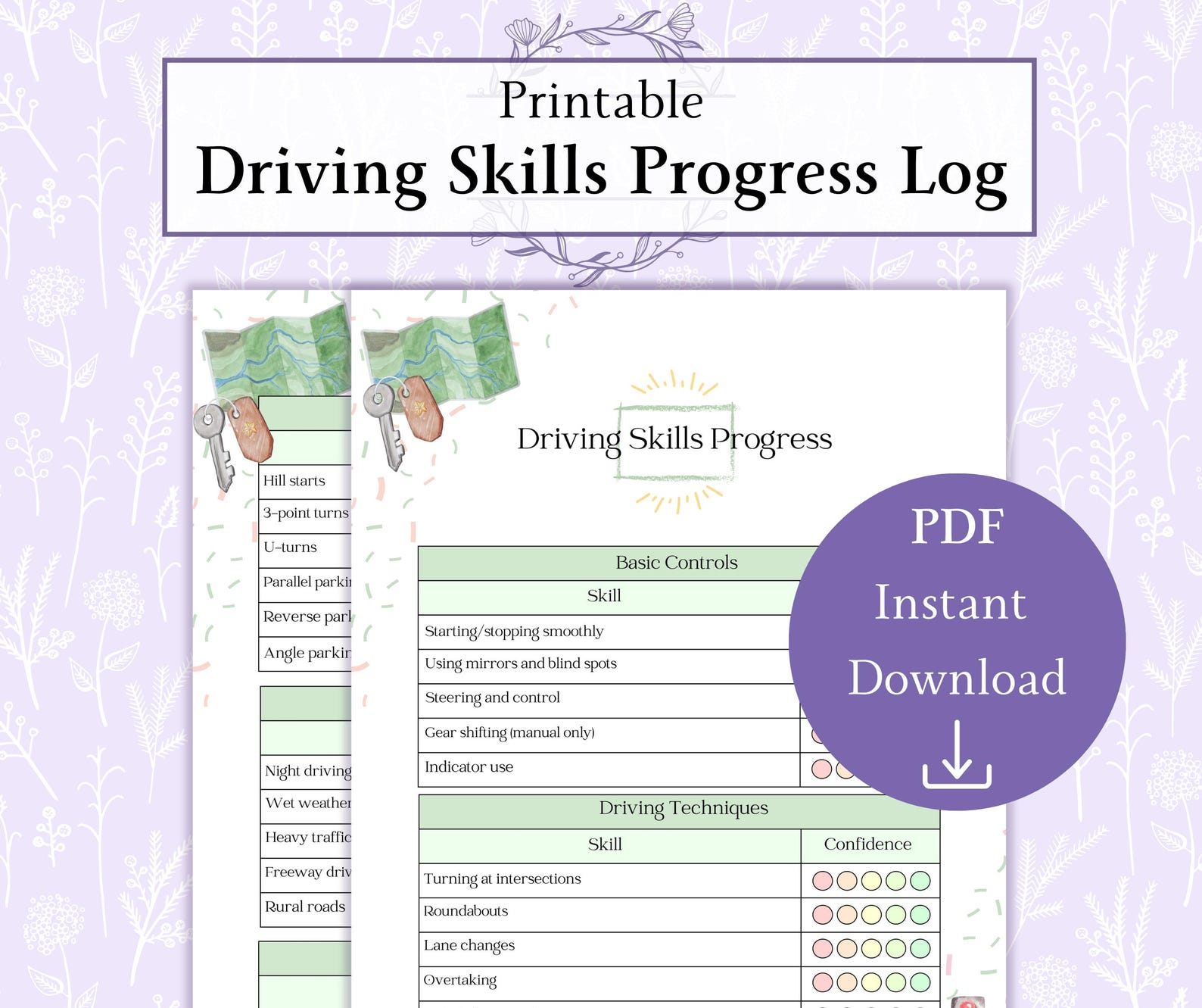 Driving Skills Progress Log Printable PDF | Driving Competence Tracker ...