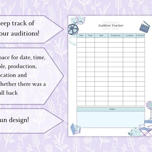 Audition Tracker Printable PDF | Audition List | Audition Log | Actor ...