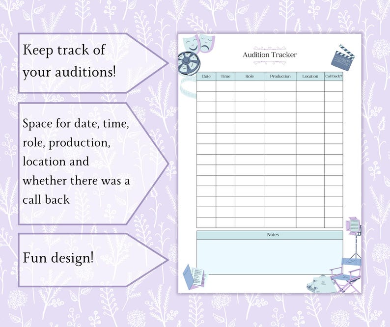 Audition Tracker Printable PDF | Audition List | Audition Log | Actor ...