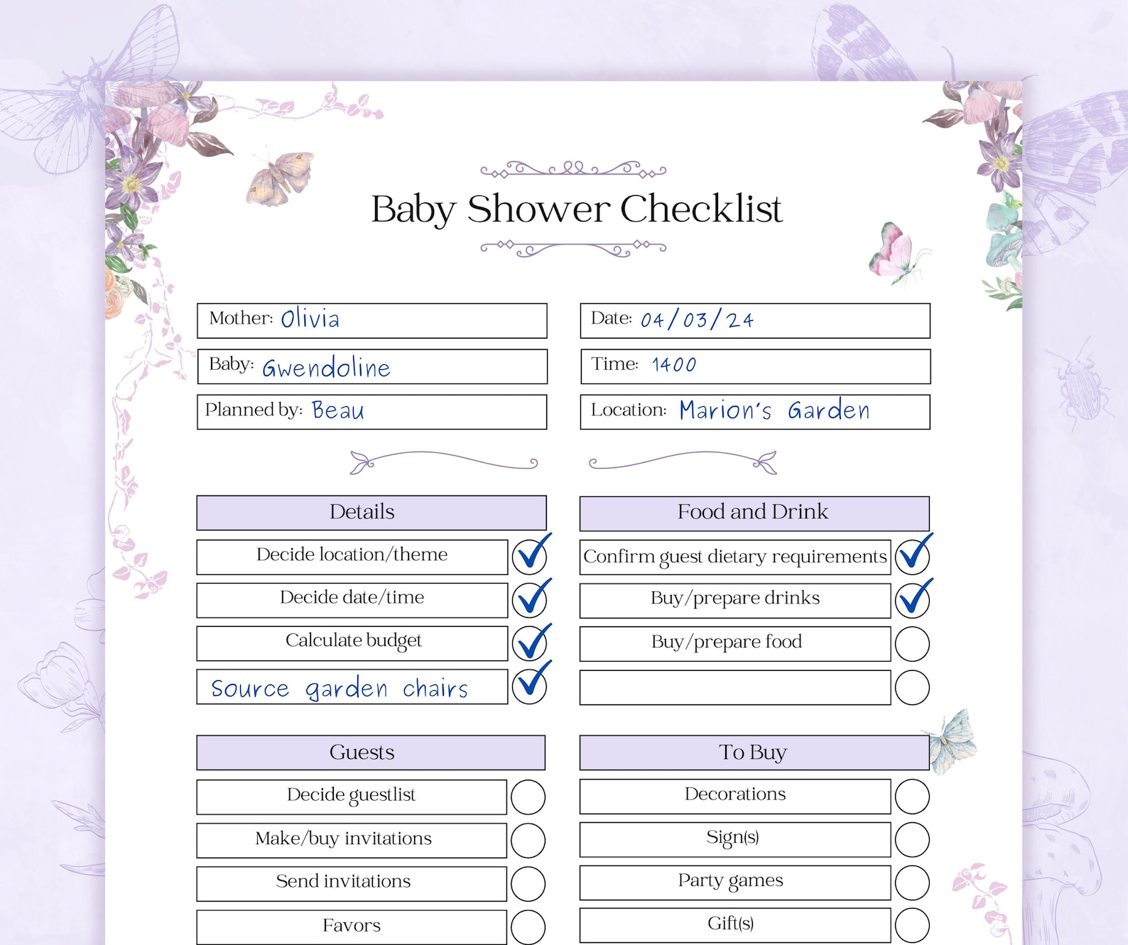 Baby Shower Checklist Printable PDF | Blessingway Event Planner | Baby ...